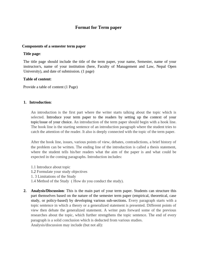 Format For Term Paper | PDF