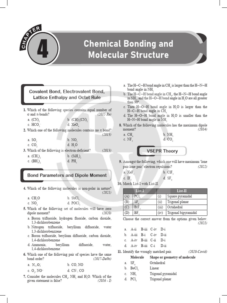 Chemical Bonding and Molecular Structure PYQs | PDF