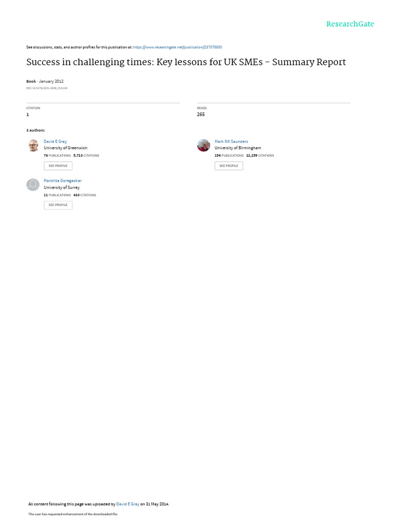 Success in Challenging Times Key Lessons For UK SMEs - Summary Report | PDF