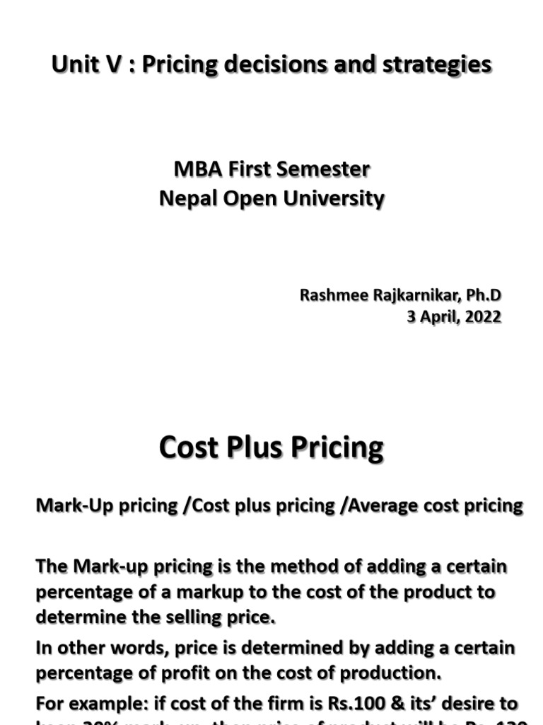 Unit V Pricing Strategies | PDF