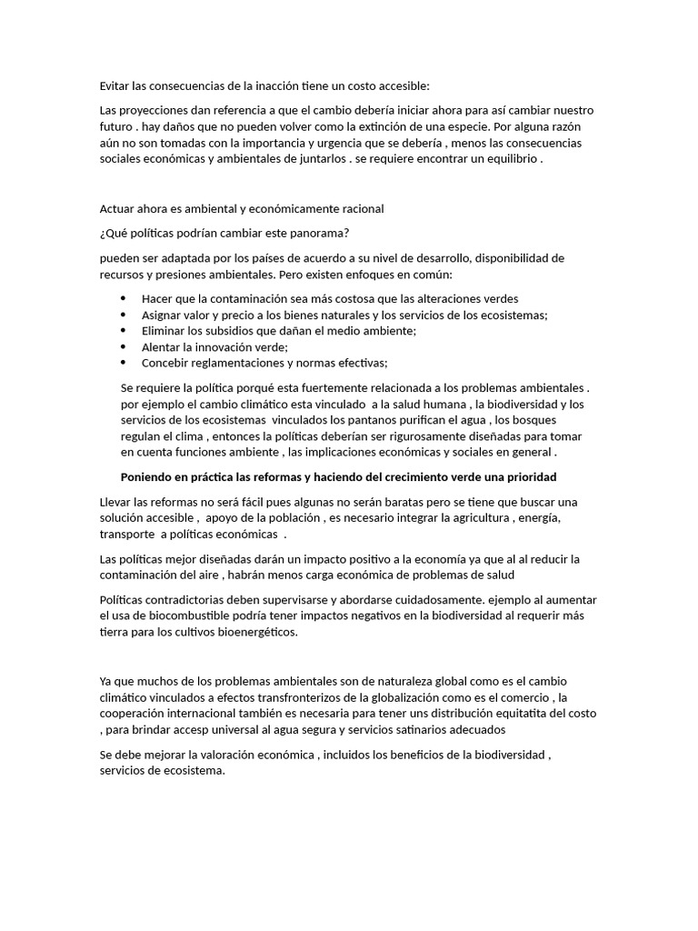 Evitar Las Consecuencias de La Inacción Tiene Un Costo Accesible | PDF