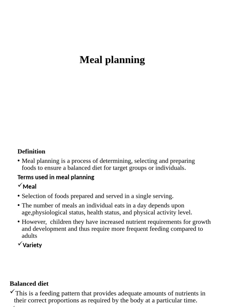 Lecture 4 Meal Planning | PDF | Diet (Nutrition) | Diet & Nutrition