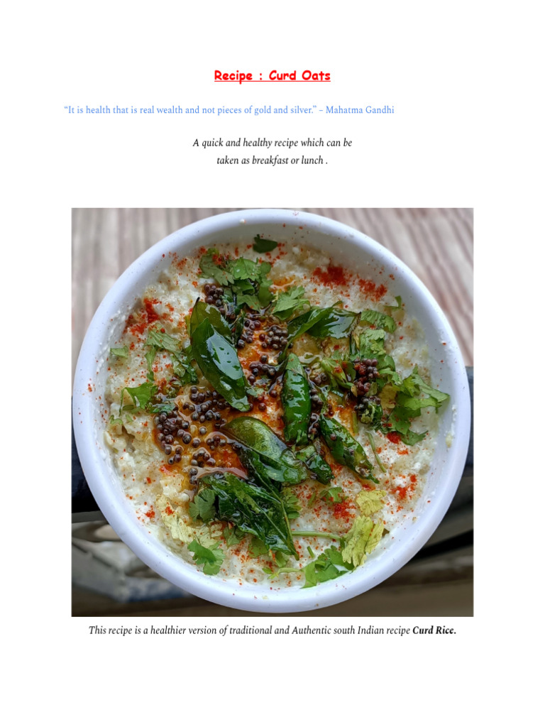 Healthy Curd Oats Recipe | PDF