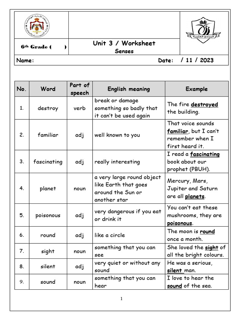 Unit 3 / Worksheet: Scholastic Year 2023 - 2024 First Semester | PDF