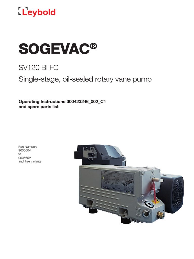 Leybold SOGEVAC SV120 BI FC Rotary Vane Pump Instruction Manual | PDF
