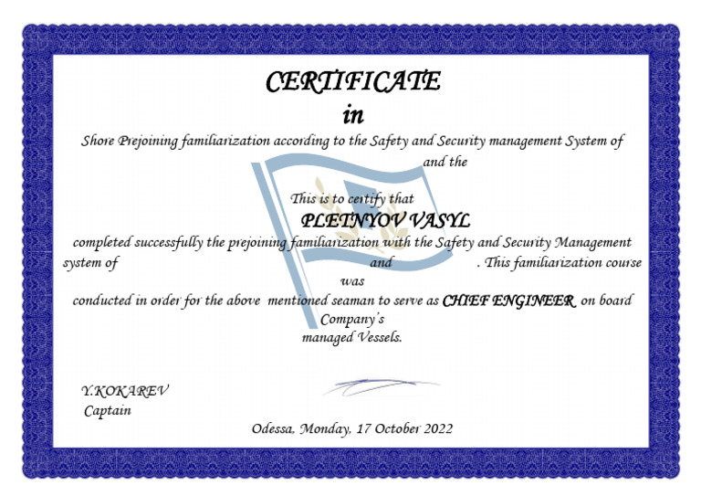 Familiarisation Certificate Color FRANCO | PDF