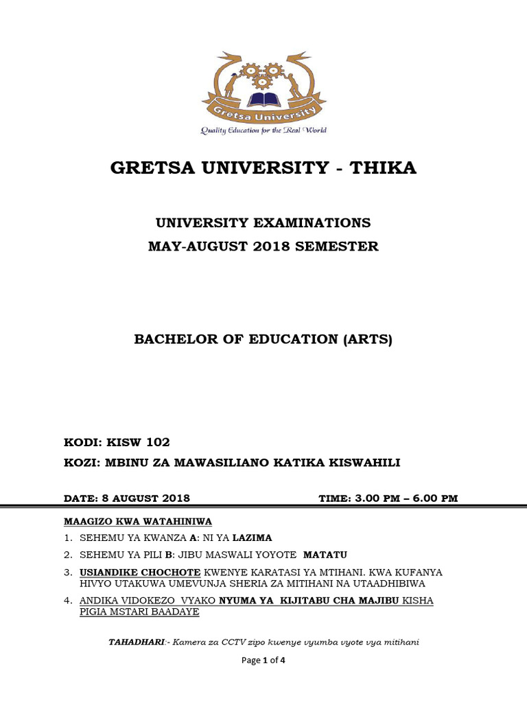 Kisw 102-Mbinu Za Mawasiliano Katika Kiswahili | PDF