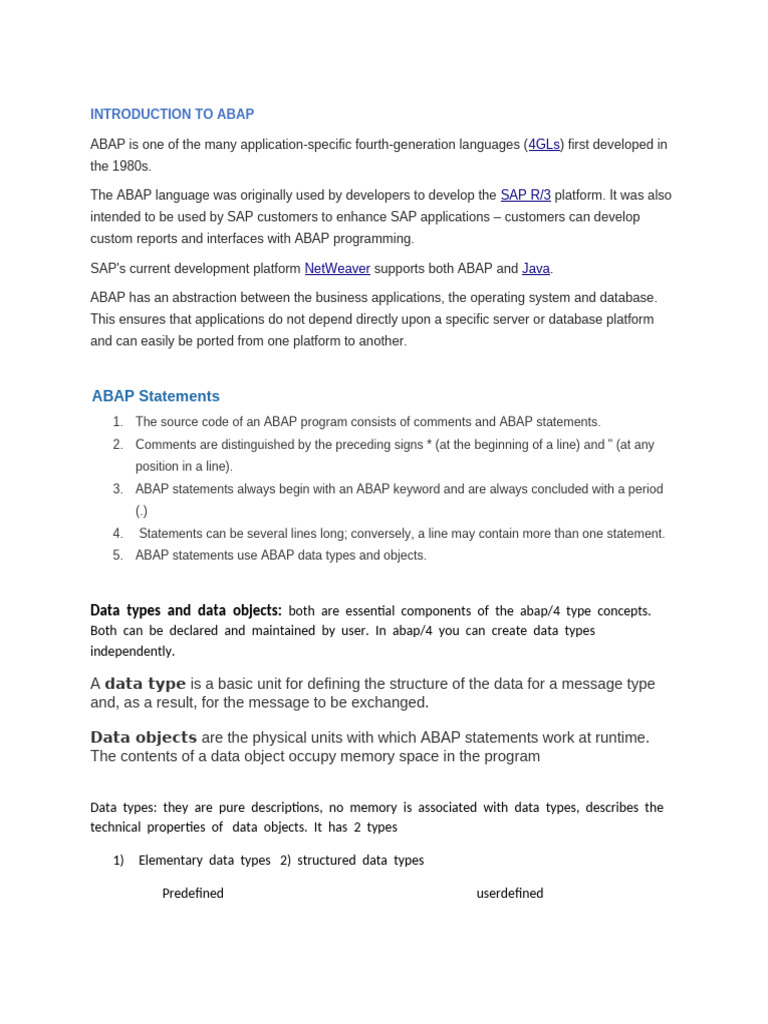 Introduction To ABAP | PDF