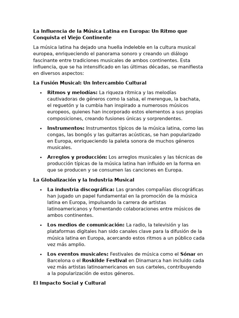 Influencia de la Música Latina en Europa | PDF | Musica centroamericana ...