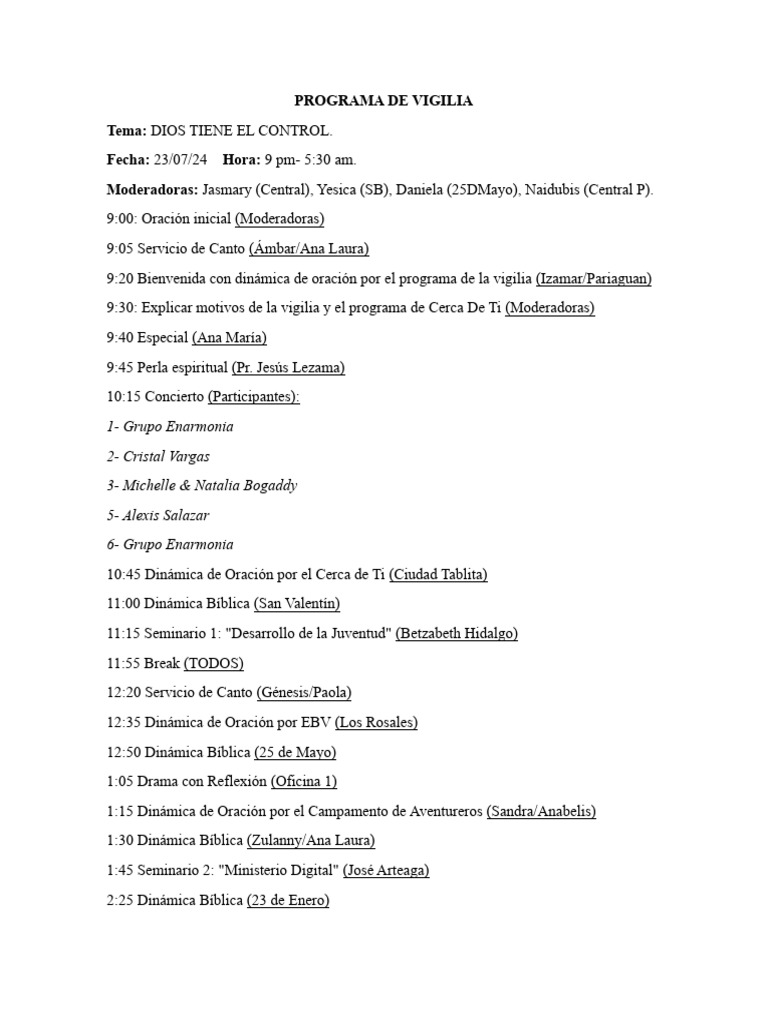 Programa de Vigilia | PDF