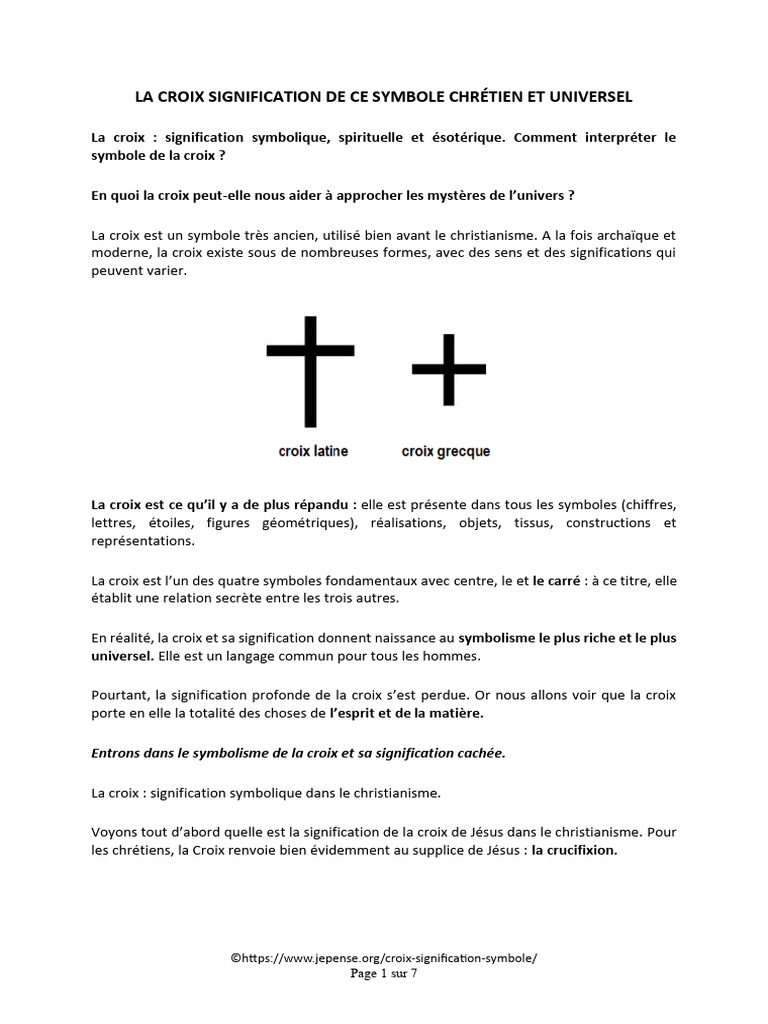 La Croix Signification de Ce Symbole Chretien Et Universel (7 Pages ...