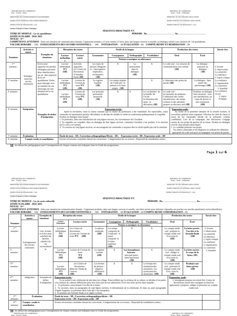 Seq Did Francais 6ème Esg 2024-2025 | PDF
