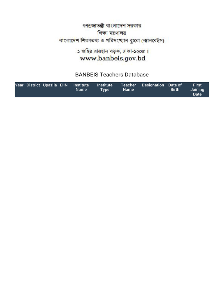 BANBEIS Teachers Database | PDF