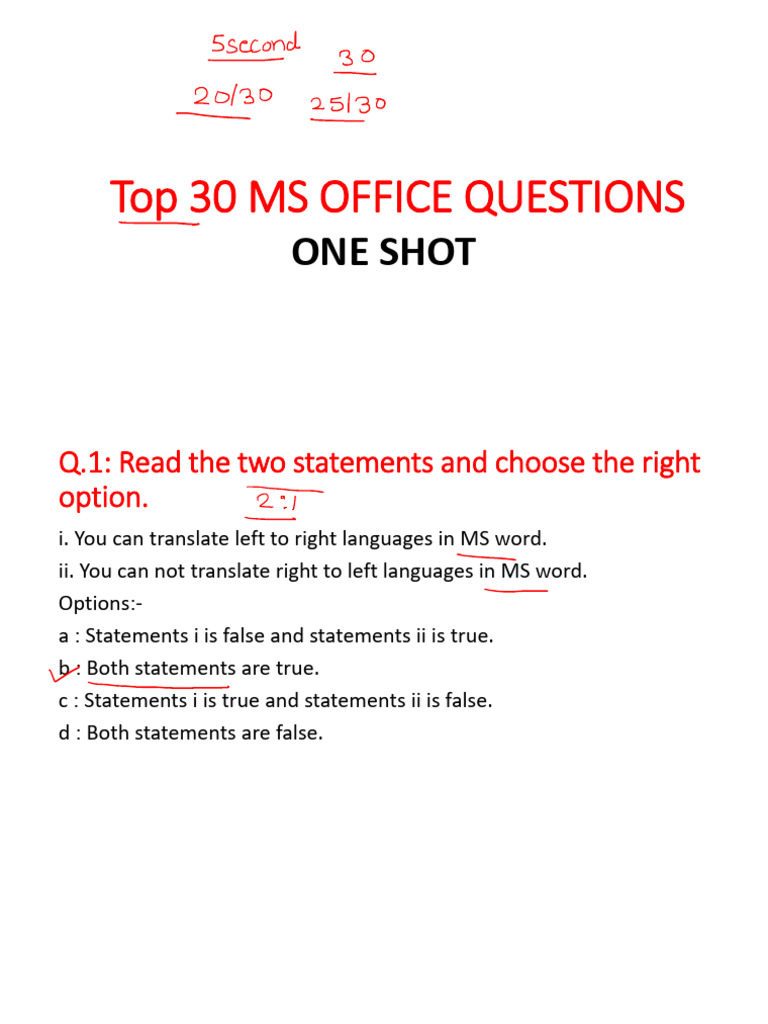 Top 30 MS OFFICE QUESTIONS | PDF | Microsoft Excel | Career & Growth