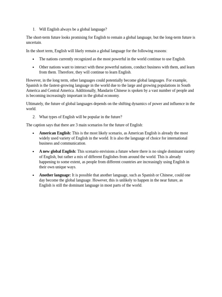 Will English Always Be A Global Language | PDF