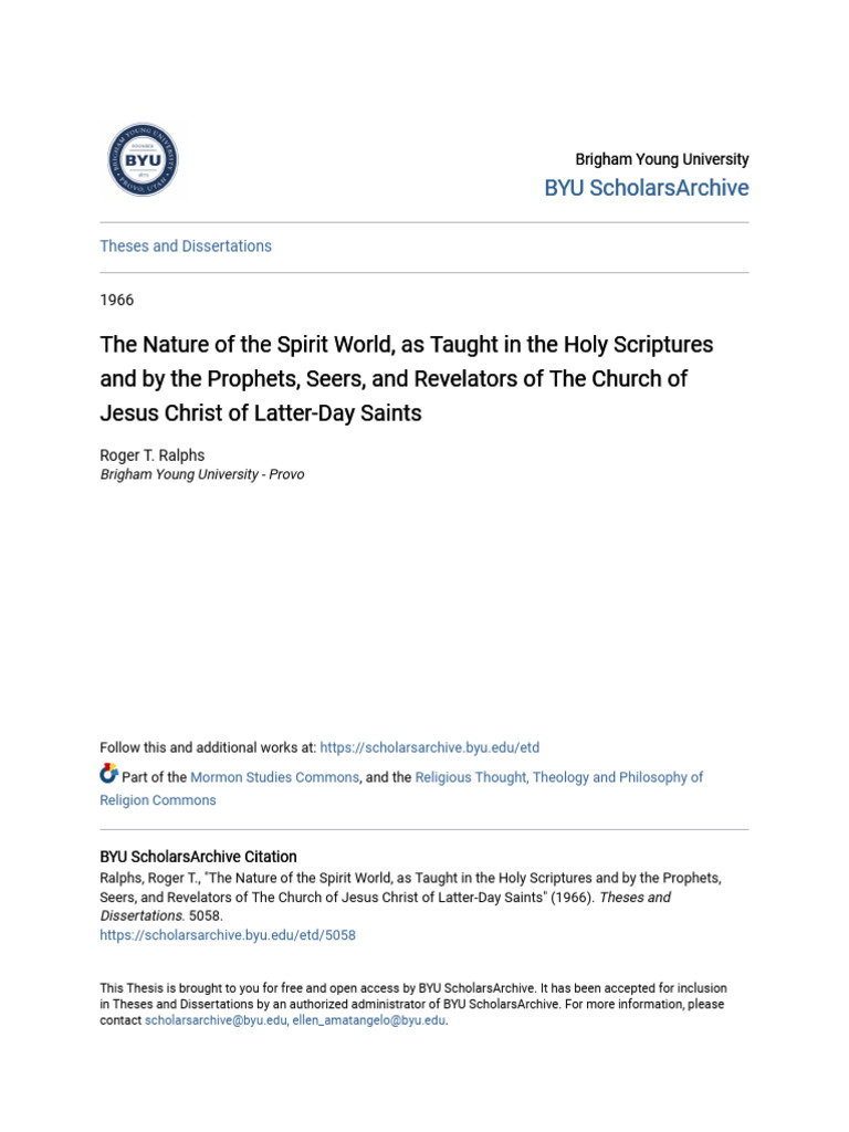 The Nature of The Spirit World As Taught in The Holy Scriptures | PDF