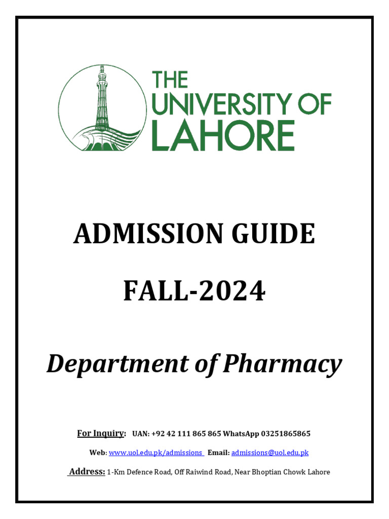 Department of Pharmacy Admission Guide Fall 2024 | PDF | Medicine ...
