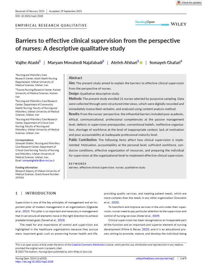 Nursing Open - 2023 - Atashi - Barriers To Effective Clinical ...