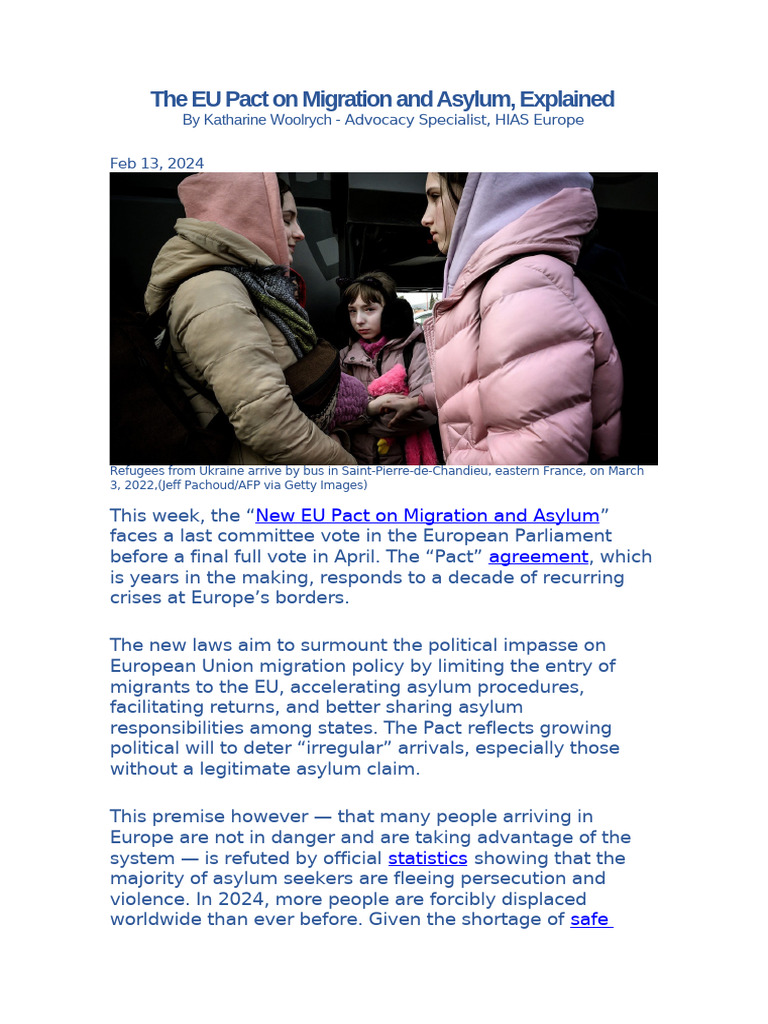 The EU Pact On Migration and Asylum | PDF