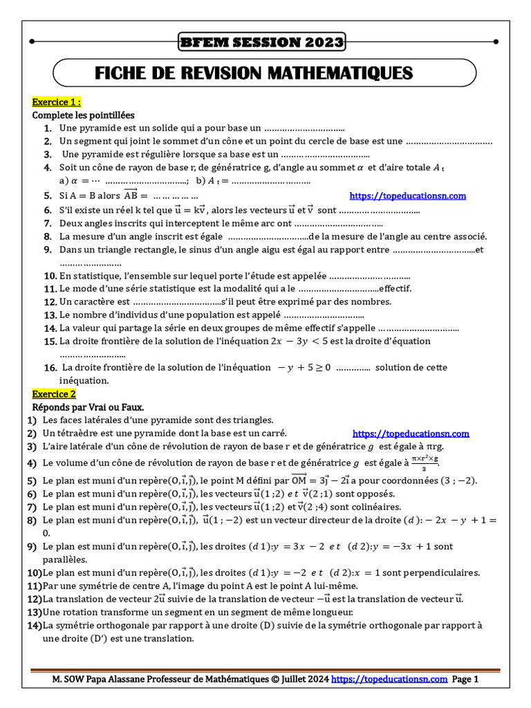 Fiche de Synthese Bfem 2024 | PDF