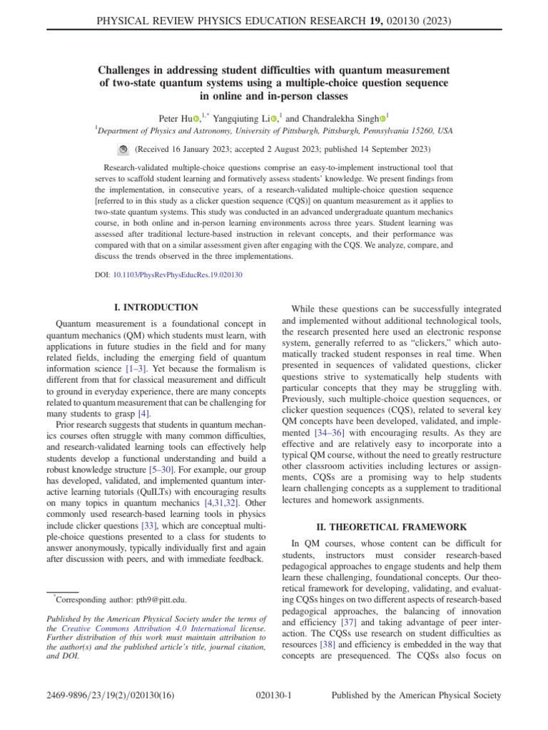 Challenges in Addressing Student Difficulties With Quantum Measurement ...