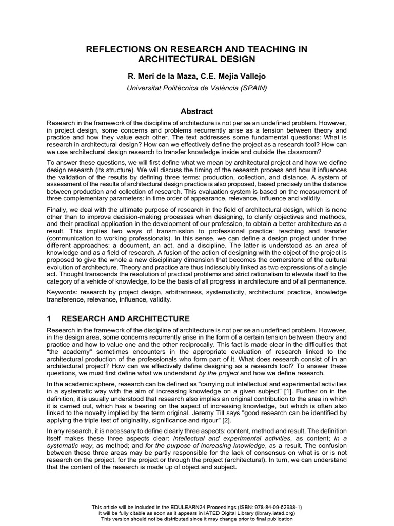 Reflections On Research and Teaching in Architectural DEsign | PDF ...