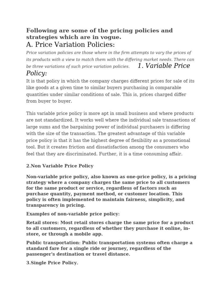 A. Price Variation Policies | PDF