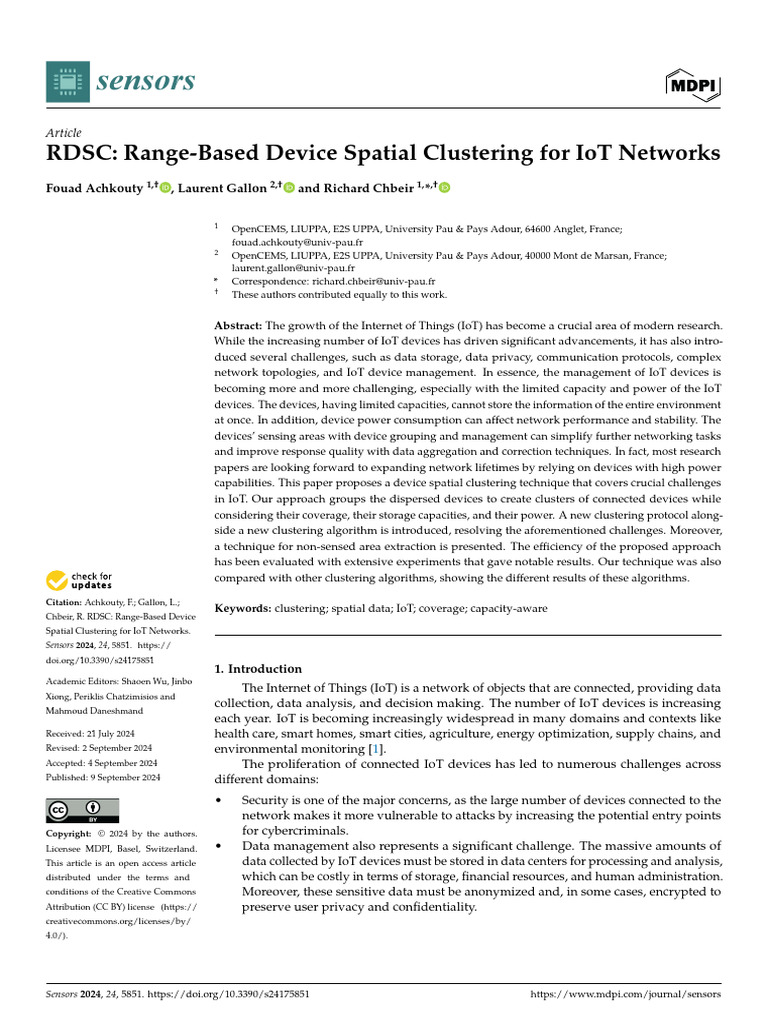 RDSC Range-Based Device Spatial Clustering For IoT | PDF