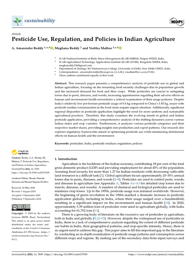 Pesticide Use Regulation and Policies in Indian Ag | PDF