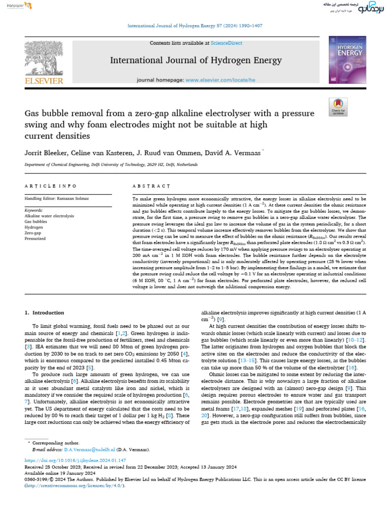 Gas Bubble Removal From A Zero-Gap Alkaline Electrolyser | PDF