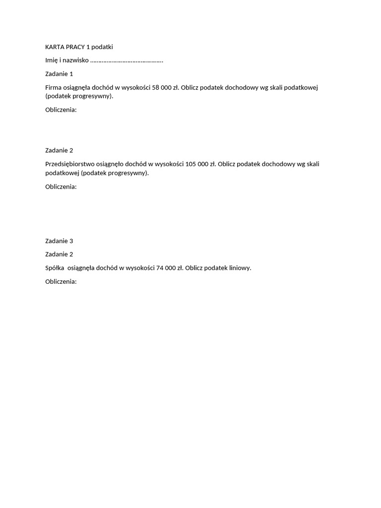 Karta Pracy 1 Podatki | PDF