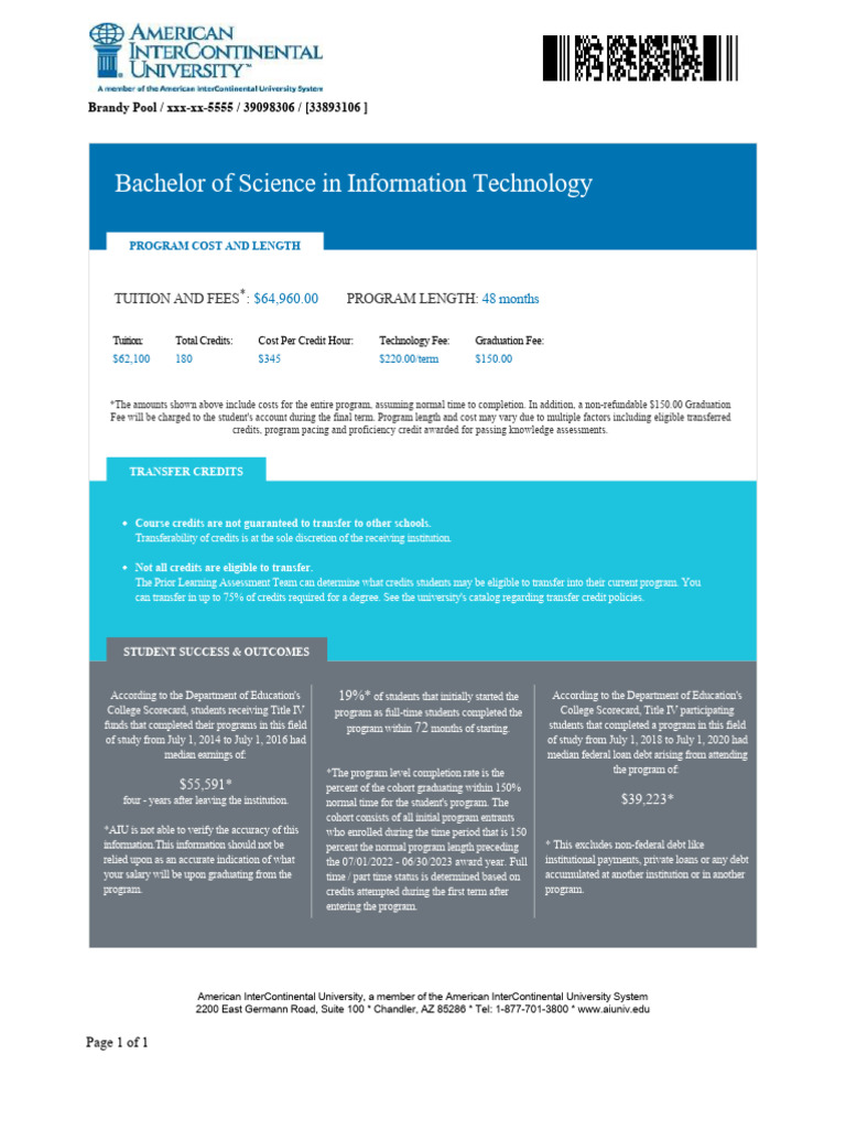 Bachelor of Science IT Program Costs | PDF | Credit | Finance & Money ...