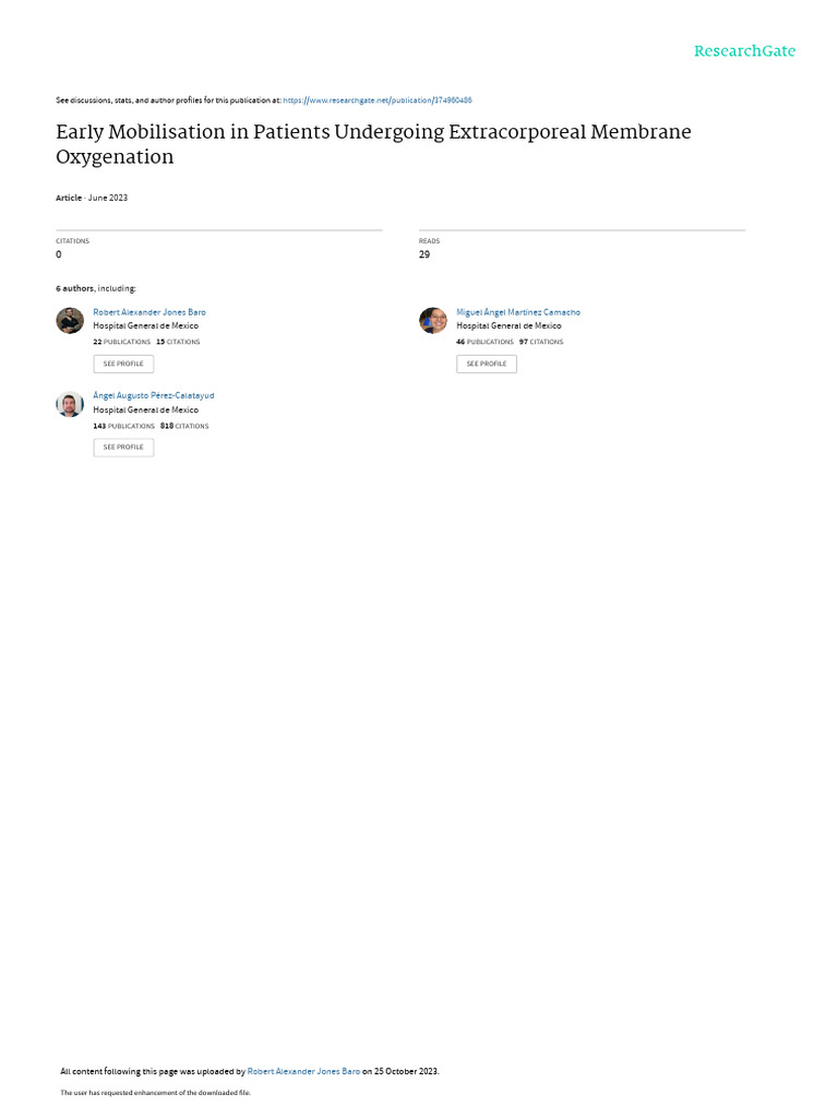 Early Mobilisation in Patients Undergoing Extracorporealf | PDF