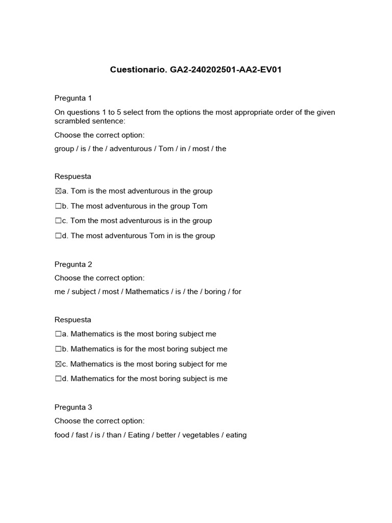 Cuestionario. GA2 240202501 AA2 EV01 | PDF
