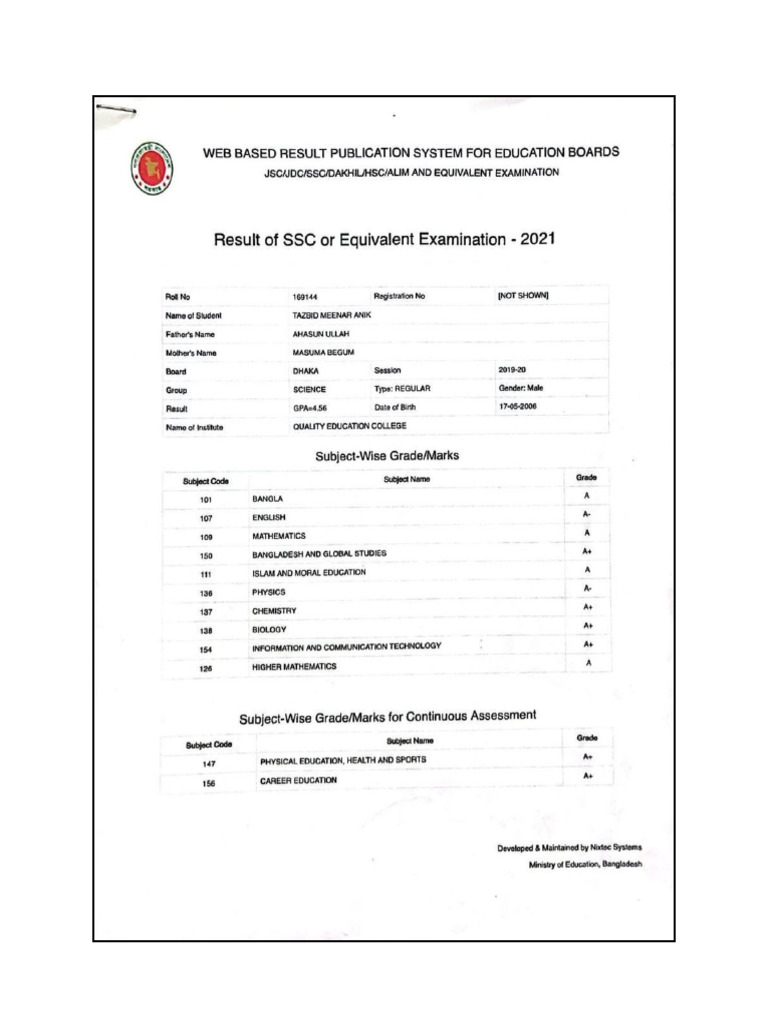 grade 10 transcript | PDF