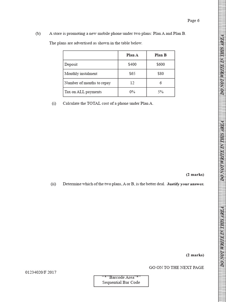 Plan A Plan B: ''Barcode Area" " Sequential Bar Code | PDF