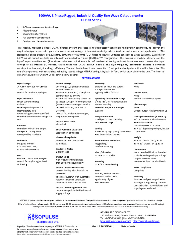 CTP 3K 3 Phase DC AC Sine Wave Inverters | PDF