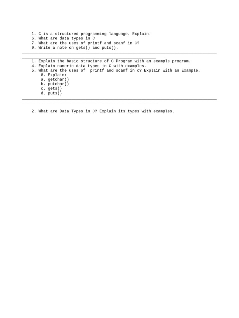 Important Questions C Programming Pdf