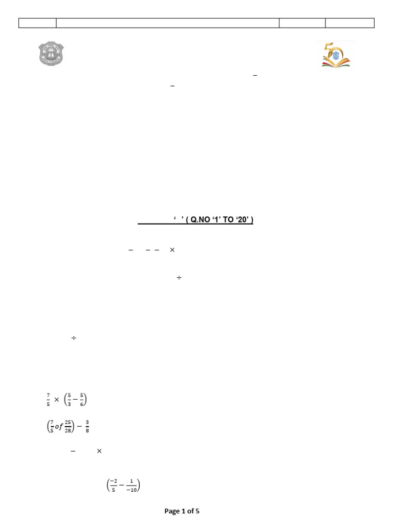 Class 7 - Sample Paper - Half Yearly Examination - Mathematics - 2024 - 25 | PDF | Factorization ...
