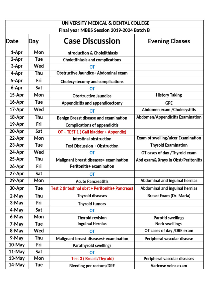 Teaching Schedule Batch B | PDF