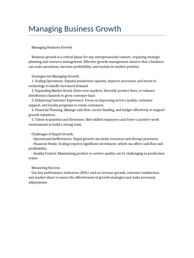 Managing Business Growth | PDF