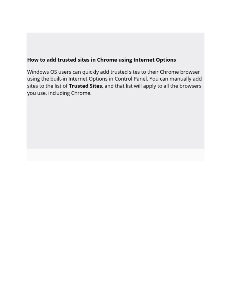 How To Add Trusted Sites in Chrome Using Internet Options | PDF