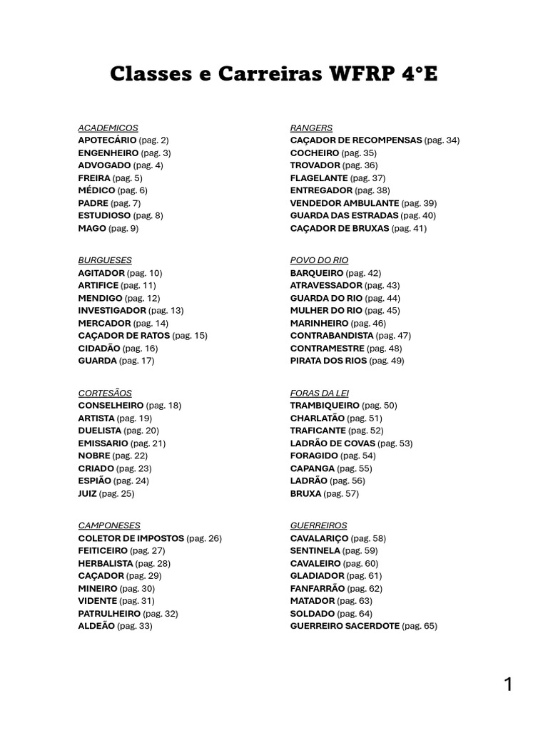 Classes e Carreiras WFRP 4°E | PDF