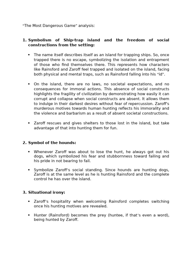The Most Dangerous Game Analysis | PDF