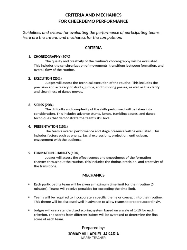 Criteria and Mechanics | PDF | Dances | Choreography