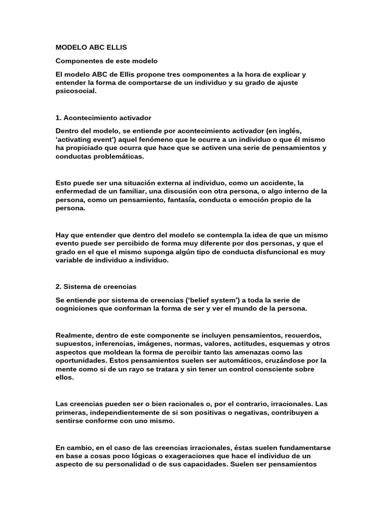 Modelo Abc Albert Ellis | PDF | Pensamiento | Las emociones