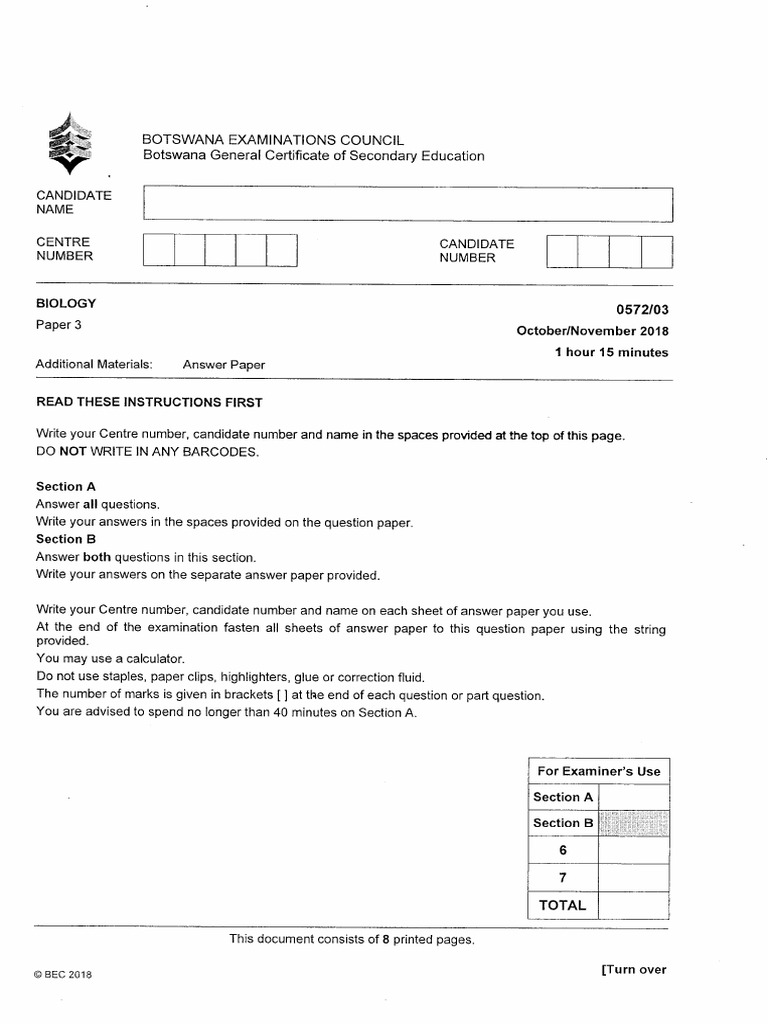 Biology PP3 2018 Bgcse | PDF