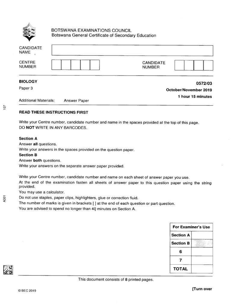 Biology PP3 2019 Bgcse | PDF
