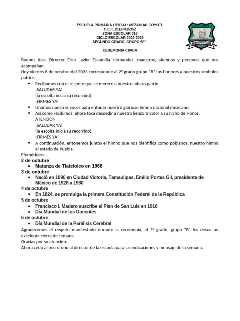 ceremonia 2 de octubre | PDF