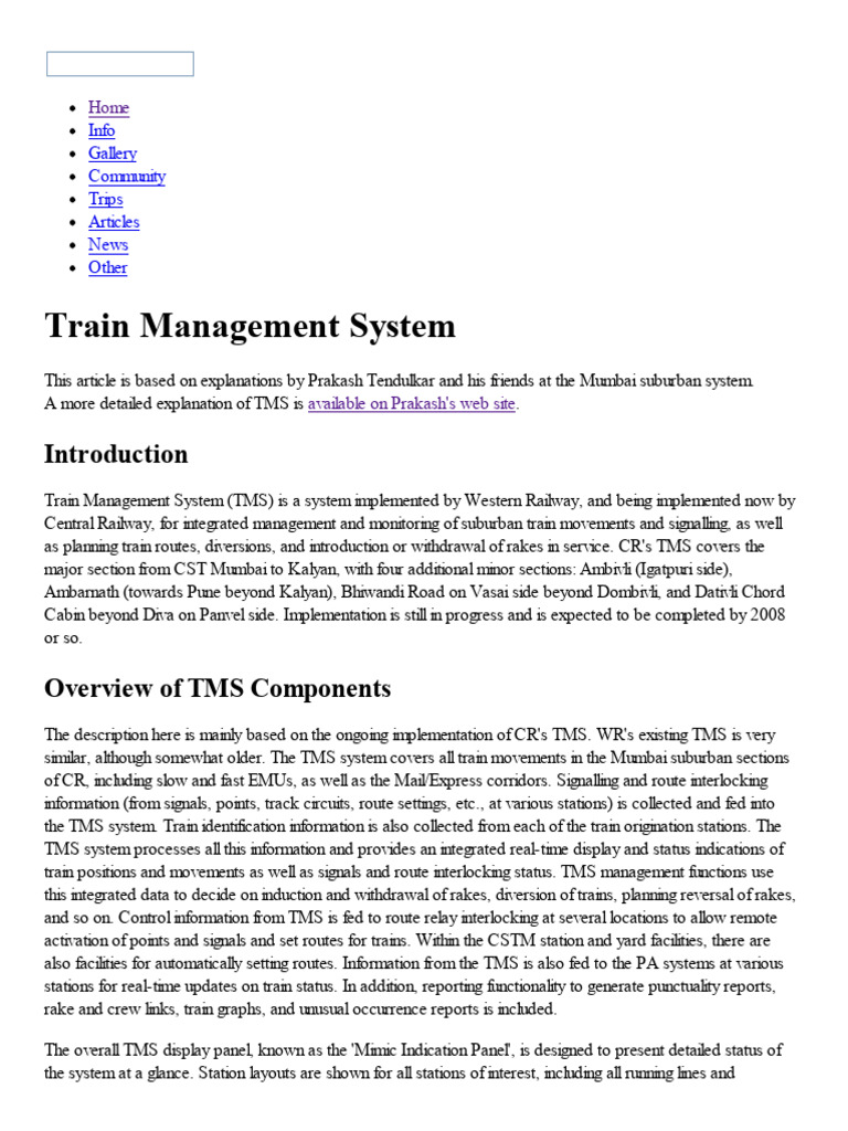 (IRFCA) Train Management System | PDF